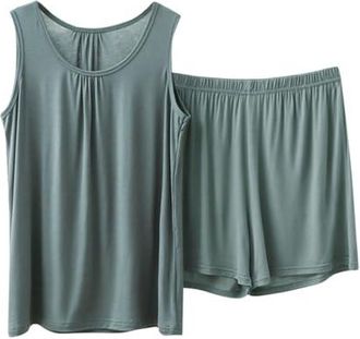 Generic Ensemble pyjama pour femme - Col en U - Court - Combinaison dété pour la maison - Sans manches - Débardeur et short - Deux pièces - Vêtements de nuit 