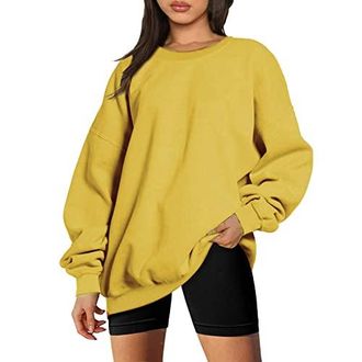 Generic 2025 Femmes Automne Et Hiver Haut Ample Couleur unie Manches &Eacute;paule Sans Capuche Pull Sweatshirt Pull Tuniques Femmes, jaune, 3XL