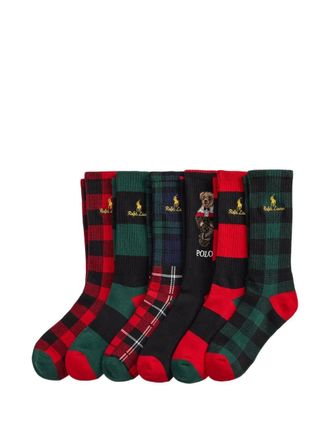 Ralph Lauren Socks Crew Multicolor Holiday Bear 6 Pack