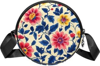 Generic Sac &agrave; bandouli&egrave;re rond pour femme, motif floral artistique, petit sac &agrave; dos &agrave; bandouli&egrave;re avec fermeture &eacute;clair, bretelles r&eacute;glables, sac &agrave; main rond 