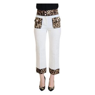 Dolce & Gabbana Wei&szlig;e Hose mit hoher Taille und Leopardenmuster - - Trousers - Damen - Wei&szlig; - 2XS