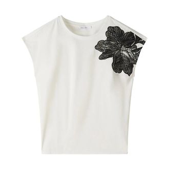 Patrizia Pepe Femme, Tops, Blanc, Taille: 38 FR T-shirt &agrave; appliqu&eacute;s de fleurs