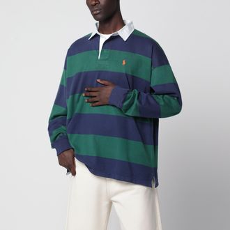 Polo Ralph Lauren Dunkelgr&uuml;n/blau gestreiftes Big-Fit Poloshirt aus Baumwolle