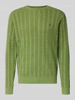 Fynch-Hatton Strickpullover mit Zopfmuster und Label-Stitching
