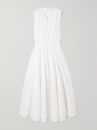 Proenza Schouler Kailey Midi-hemdblusenkleid Aus Popeline Aus Einer Baumwollmischung Mit Falten - Weiß