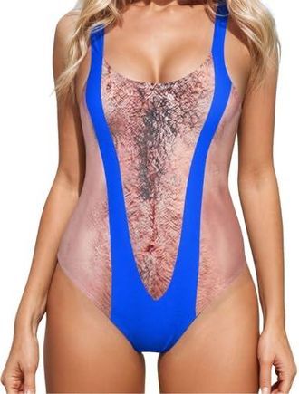 Generic Maillot de bain pour femme - Maillot de bain imprim&eacute; dos nu - Contr&ocirc;le du ventre - Couleur unie - Pour les vacances - V&ecirc;tements de plage modestes, ble