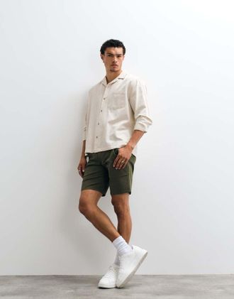 Farah Hawk - Short droit en serg&eacute; - Kaki-Vert
