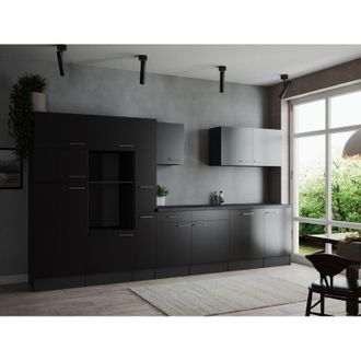 Respekta K&uuml;che K&uuml;chenzeile Leerblock Grau Matt Schwarz Oliver 370 cm Respekta