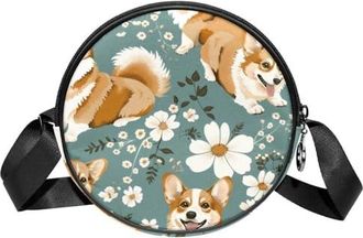 Generic Crorgi Petit sac &agrave; bandouli&egrave;re rond pour femme avec fermeture &eacute;clair et bretelles r&eacute;glables Motif floral