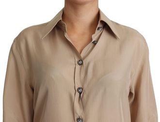 Dolce & Gabbana Womens Beige Silk Shirt Decorative Buttons Top