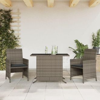 vidaXL 3-tlg. Bistro-Set mit Kissen Grau Poly Rattan - Vidaxl