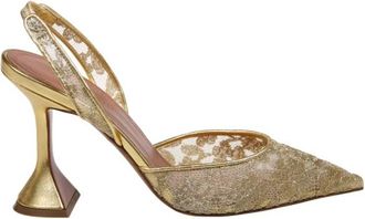 Amina Muaddi Holli Lace Sling 95 - Femme - Chaussures - Jaune - Taille: 36 EU