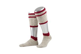 Lusana Herren Trachtenstr&uuml;mpfe 2 - teiliges Loferl - Set Loden Tweed L479T, Gr. 42/43, Beige (Beigemeliert/Bordeaux 920)