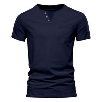 Generic T-shirt d&eacute;contract&eacute; pour homme avec col en V et poche, coupe ajust&eacute;e, manches courtes, pour le quotidien, les activit&eacute;s de plein air, printemps et &eacute;t&eacute;