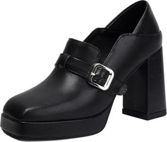 SJJH Chaussures &agrave; plateforme pour femme - Talon bloc de 9,5 cm - Capuchon carr&eacute; avec boucle en m&eacute;tal et plateau de 2 cm - Semelle antid&eacute;rapante pour un loo