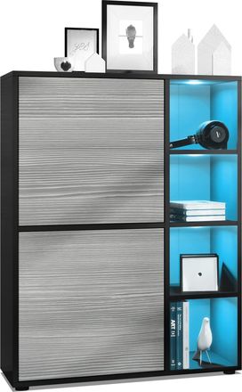 Vladon Highboard Schrank Anrichte Cuba mit 8 Fächern, Made in Germany, Korpus in Schwarz matt/Fronten in Avola-Anthrazit, mit RGB LED Beleuchtung