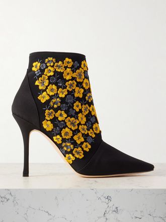 Manolo Blahnik Bottines En Crêpe De Chine De Soie À Broderies Botiye 105 - Jaune