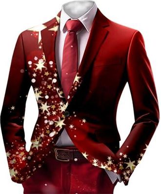 Generic Veste imprim&eacute;e pour les f&ecirc;tes dhiver &eacute;l&eacute;gante pour les f&ecirc;tes et les occasions formelles, Rouge, XXL