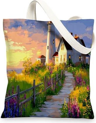 Generic Sac fourre-tout en toile scénique, beau motif paysage artistique, sacs de courses réutilisables, élégants, vintage, légers, lavables, multicolore, 13x
