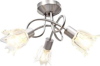 vidaXL Plafonnier et Abat-jour Lustre Lampe Suspendue Luminaire dInt&eacute;rieur Salon Chambre &agrave; Coucher Verre Transparent 3 Ampoules E14 Tulipe