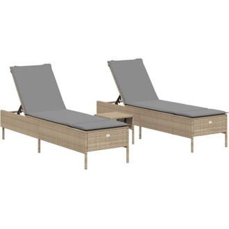 vidaXL 3-tlg. Sonnenliegen-Set mit Auflage Beige Poly Rattan Vidaxl