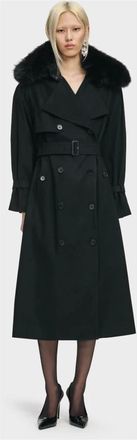 Self Portrait Femme, Manteaux, Noir, Taille: 40 FR Trench Avec Fausse Fourrure