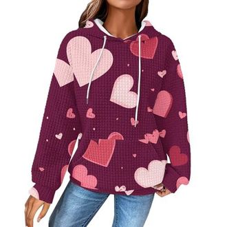 Generic Sweat &agrave; capuche gaufr&eacute; imprim&eacute; coeur pour femme, pull surdimensionn&eacute; d&eacute;contract&eacute; avec poche, sweat-shirt tendance &agrave; manches longues pour femme, violet