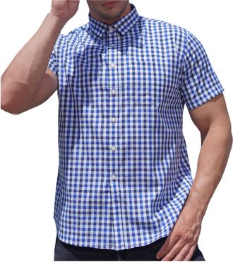 Generic Hemd Herren Kurzarm Baumwolle Hemden Sommer Kariertes Freizeithemden Button Down Kurzarmhemd Freizeit Herrenhemden Oversized Fischerhemd Classic Busin