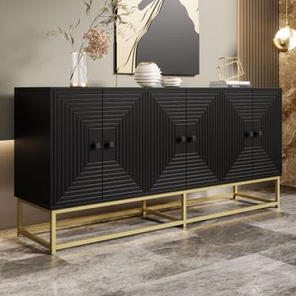 STILVORA Buffet et Enfilade avec 3 Portes Doubles, Relief D&eacute;coratif, Finition Mate, en Panneaux Particules, 160&times;38&times;75,5 cm, Noir