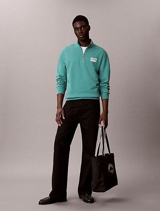 Calvin Klein Sweatshirt Aus Baumwollfrottee Mit Viertelrei&szlig;verschluss - Wild Green - Herren - 2XL
