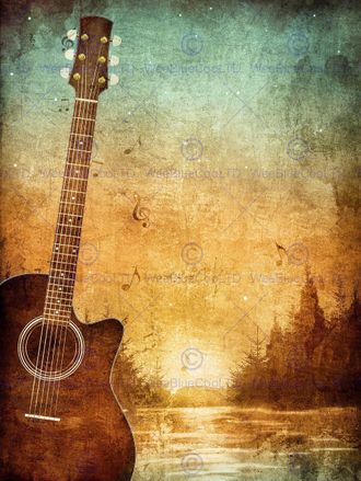 Wee Blue Coo Bumblebeaver AINTING Illustration Faded Guitar Music Landscape Art Print Poster Werbung Gitarre Musik Landschaft Kunstdruck