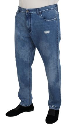 Dolce & Gabbana Mens Blue Washed Cotton Casual Denim Jeans Clothing
