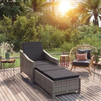 vidaXL vidaXL Sonnenliege mit Dunkelgrauer Auflage Poly Rattan Grau