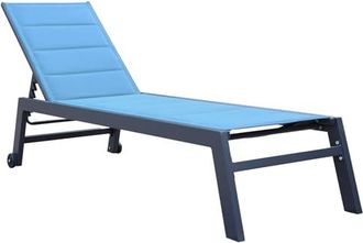 Happy Garden Bain de Soleil Barbados en textil&egrave;ne Bleu Gris et Aluminium Anthracite. Transat dext&eacute;rieur Multi Position
