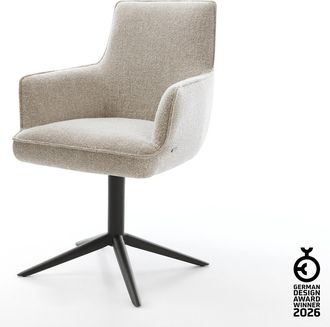 DELIFE Drehstuhl Heira-Flex mit Armlehnen Webstoff Soft Beige Fu&szlig;kreuz Schwarz 360&deg; drehbar Wippfunktion Taschenfederkern, Esszimmerst&uuml;hle