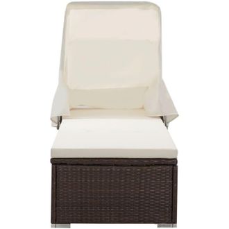 vidaXL Vidaxl - Chaise longue avec auvent et coussin R&eacute;sine tress&eacute;e Marron