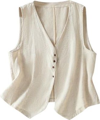 Generic Gilet Sans Manche Femme Gilet Femme D&eacute;contract&eacute; Quotidien Ville En Lin Col Ample - Veste D&eacute;contract&eacute;e Id&eacute;ale Pour Printemps-&Eacute;t&eacute;
