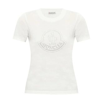 Moncler Femme, Tops, Blanc, Taille: 40 FR T-shirt &agrave; Manches Courtes et Col Rond C&ocirc;tel&eacute;