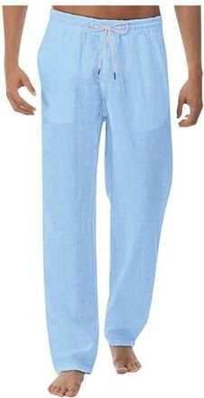 Generic Pantalon Lin Homme Baggy Taille &Eacute;lastique L&eacute;ger Confortable Respirant Large Casual de Jogging Sport Yoga Plage Long Pants