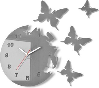 FlexiStyle z4c_1a Große Moderne Wanduhr Schmetterling Grau rund 30cm, 3D DIY, Wohnzimmer, Schlafzimmer, Kinderzimmer