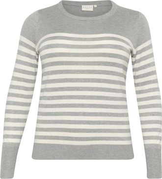 Kaffe Curve Kaffe Curve Womens Plus-Size Striped Regular Fit Round Neck Tight Knit Pullover, Grey Melange/Turtledove Stripe, XL Gr&ouml;&szlig;en