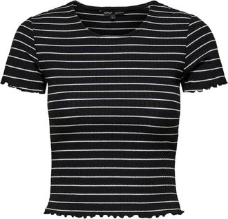 Only Damen Onlemma Stripe S/S JRS Cropped Top Mit O-Ausschnitt Und Kurzen Ärmeln, Black, X-Small