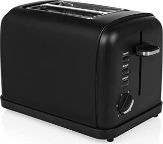 Princess Black Steel Toaster mit Brötchenaufsatz - 6 einstellbare Bräunungsstufen, Auftau-, Aufwärm- und Stoppfunktion, 950 Watt, Krümmelschale, 142396