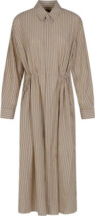 Polo Ralph Lauren Femme, Robes, Brun, Taille: 40 FR Chemise-Robe Ray&eacute;e en Coton et Lin avec Cordon de Serrage