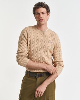 GANT Herren Zopfstrick Rundhalspullover aus Baumwolle (XXXL) KHAKI MELANGE