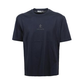 Premiata Homme, Tops, Bleu, Taille: XL T-shirt Bleu &agrave; Col Rond avec Logo Imprim&eacute;