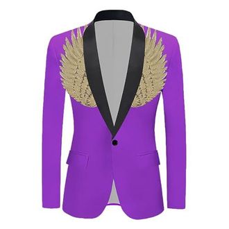 Generic Veste pour homme avec paillettes brod&eacute;es et ailes brod&eacute;es - Blazer - Col ch&acirc;le - Coupe ajust&eacute;e - &Eacute;l&eacute;gante - Motif dor&eacute; - Pour f&ecirc;te, mariage, sc&egrave;ne, ch
