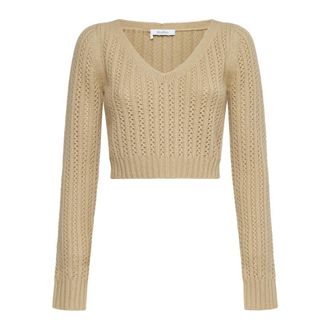 Max Mara Ecru Crochet Woll-Kaschmir-Pullover - - Knitwear - Damen - Beige - XL
