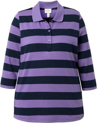 Ulla Popken Sweatshirt Polo-Sweatshirt Streifen 3/4-Arm Biobaumwolle