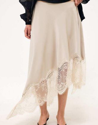NA-KD Jupe mi-longue en dentelle - Beige-Neutral